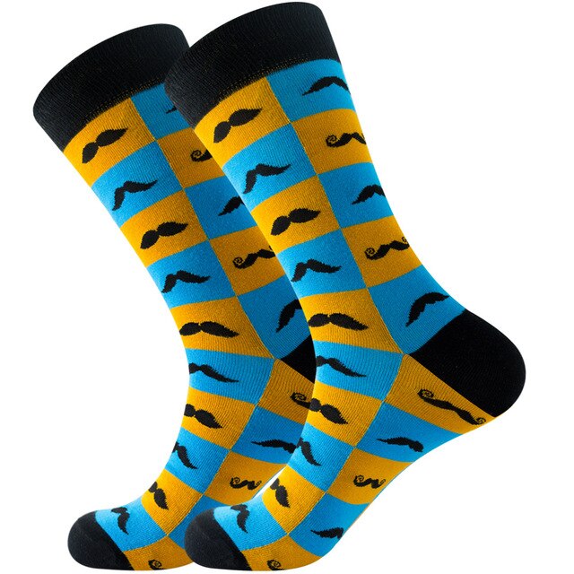 Blue & Yellow Checkered Mustache Socks | Sock Infusions