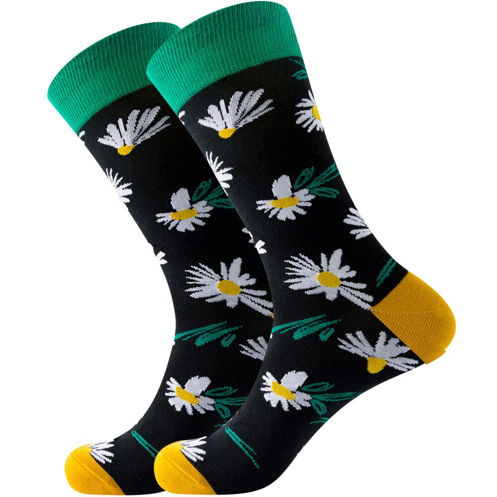 Black & Green Daisy Flower Socks - Sock Infusions